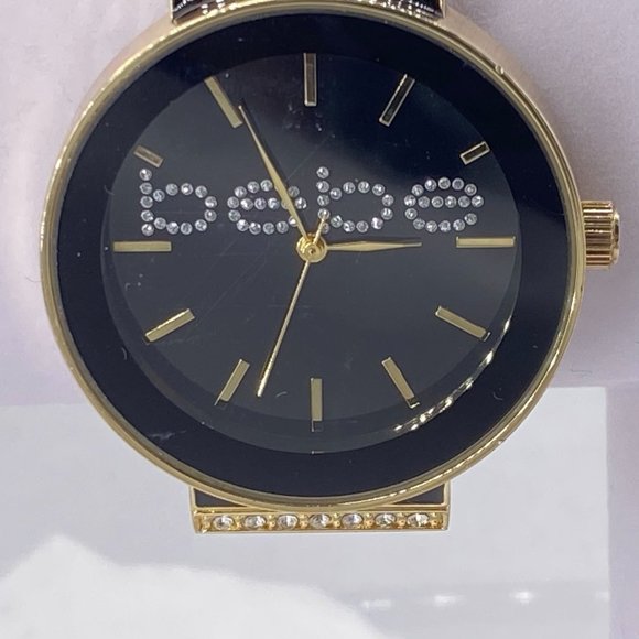 bebe | Accessories | Ladys Watch Black And Gold Round Face With Bebe In ...